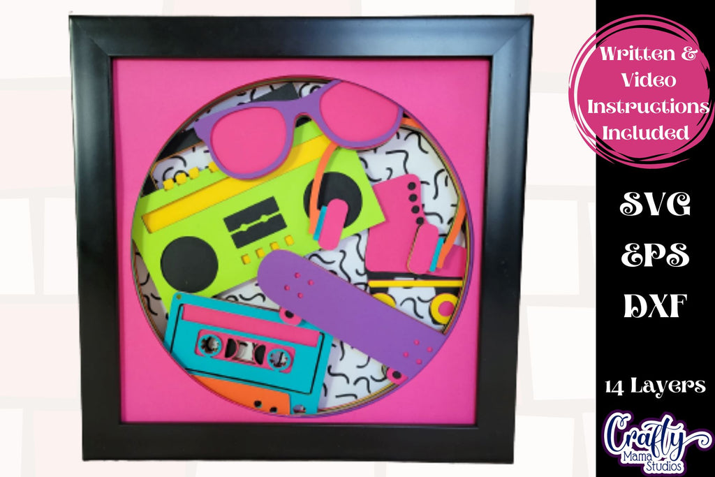 80s Svg Shadow Box, 3D Layered Neon Cassette Tape Svg File - So Fontsy