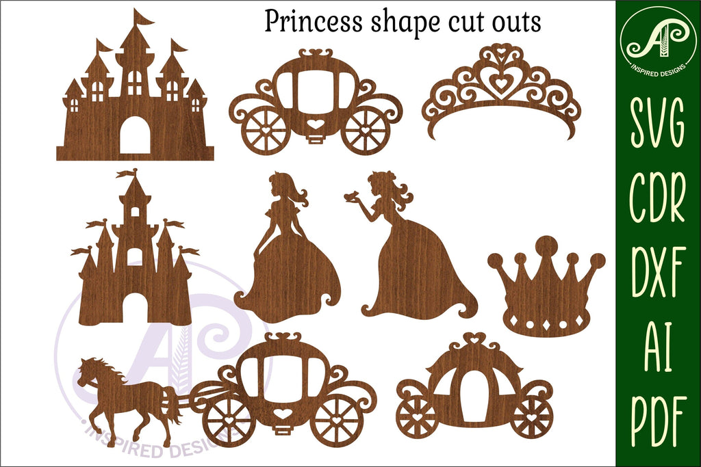 9 Princess theme cut out designs, laser cut file, shapes - So Fontsy