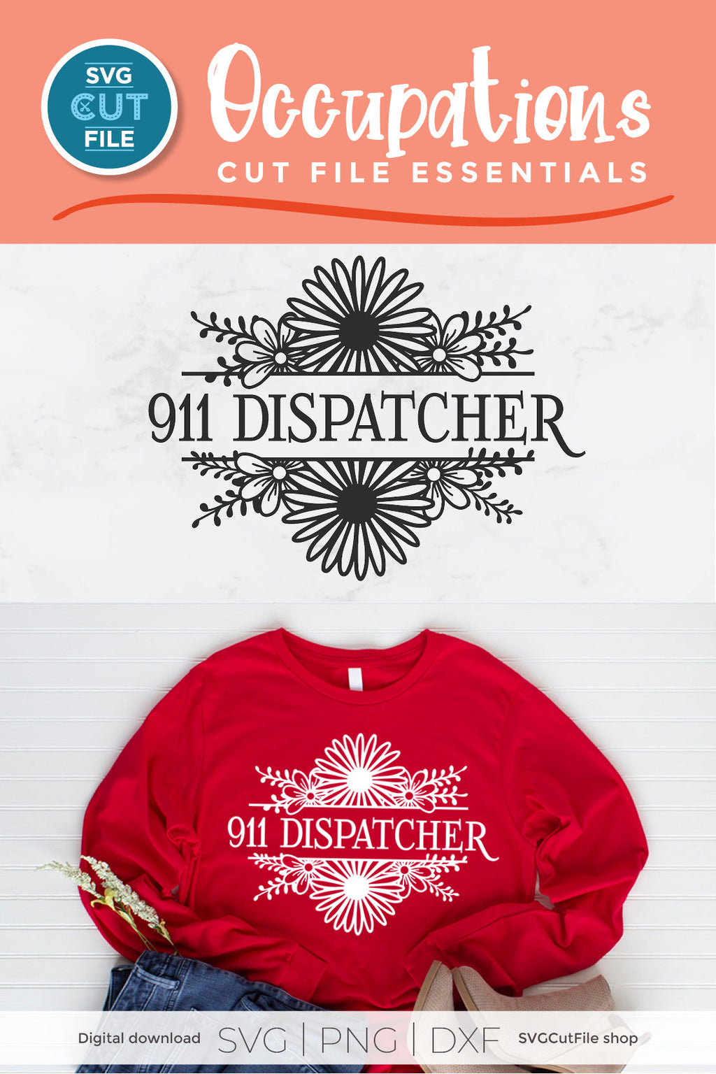 911 Dispatcher floral svg - 911 dispatcher svg with flowers - So Fontsy
