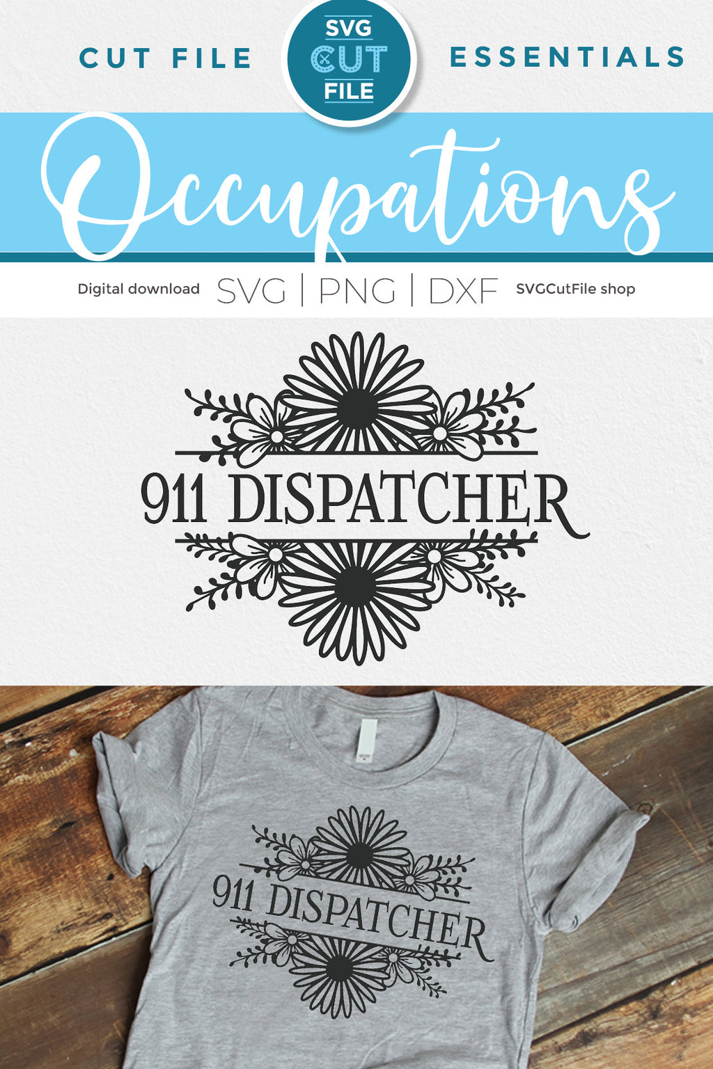 911 Dispatcher floral svg - 911 dispatcher svg with flowers - So Fontsy