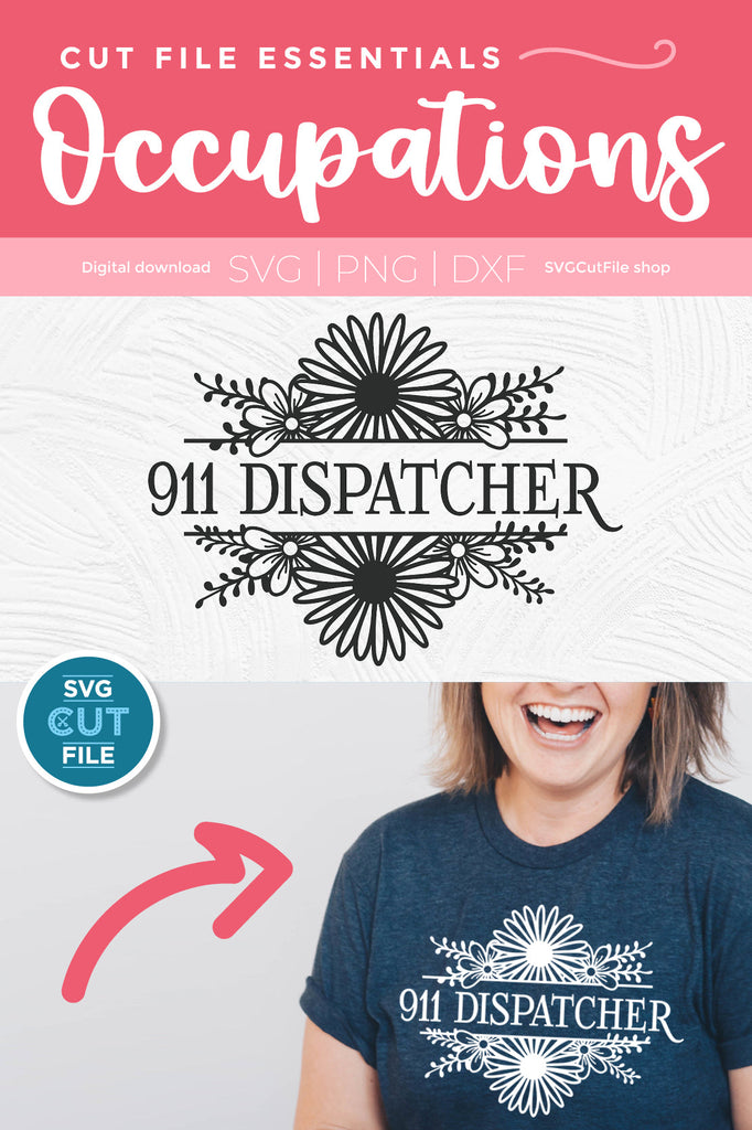 911 Dispatcher floral svg - 911 dispatcher svg with flowers - So Fontsy