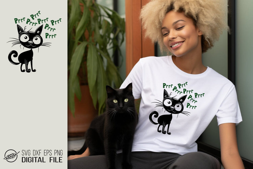 A purring black cat SVG file - So Fontsy