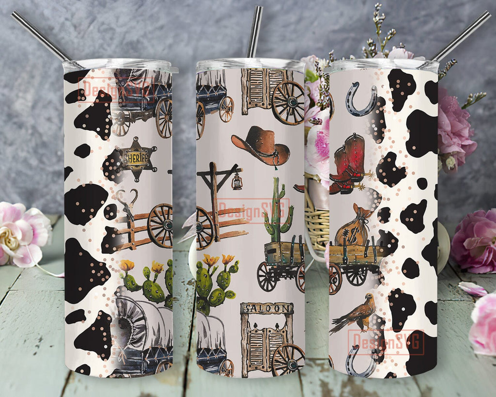 Abstract Cowboy Cow Print Tumbler, Rustic Country Music Tumbler, Cowboy ...