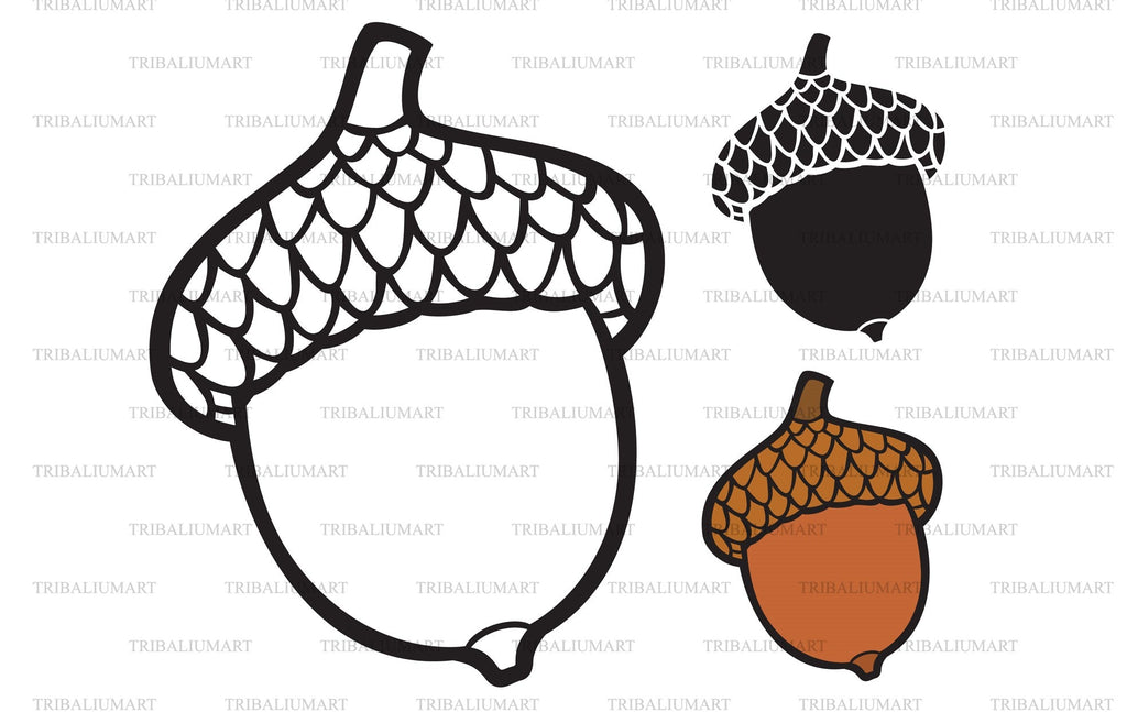 Acorn. Cut files for Cricut. Clip Art silhouettes (eps, svg, pdf, png ...