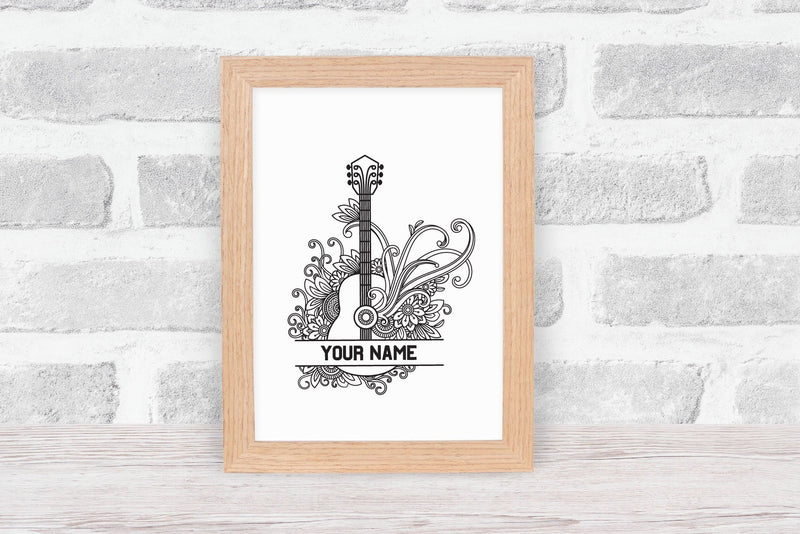 Acoustic Guitar SVG, Music Split Monogram SVG with Flowers. - So Fontsy