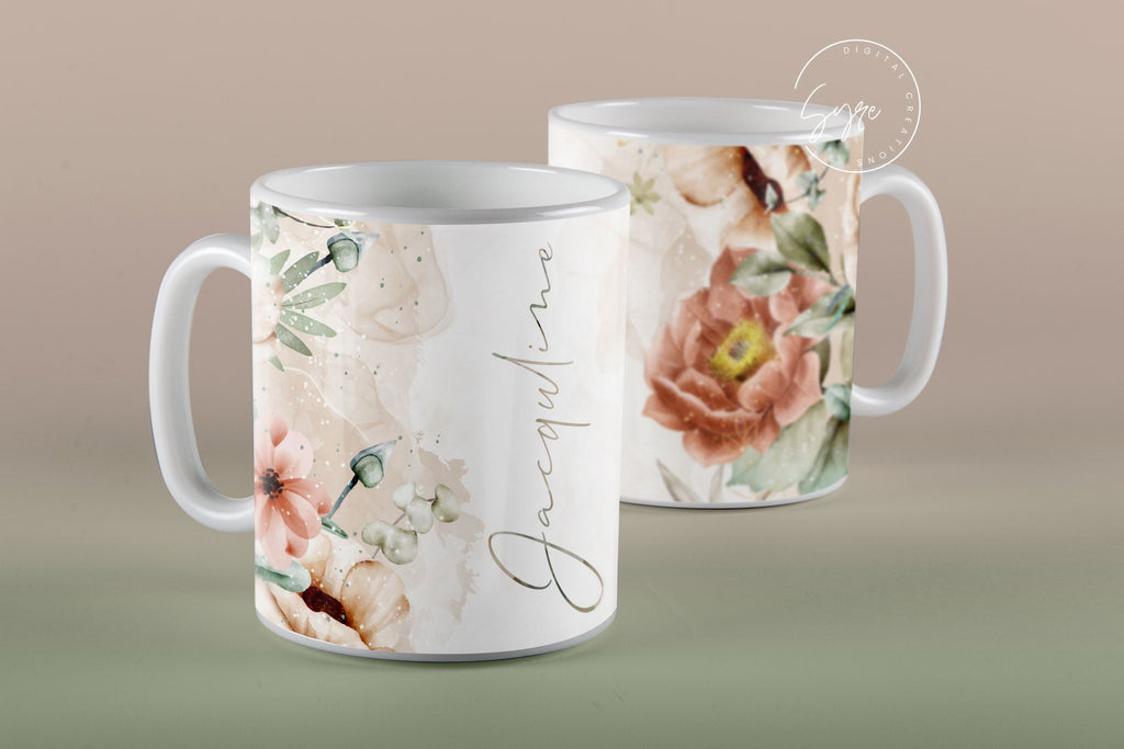Add Your Own Name Mug Design, Flower Sublimation Wrap, Flower Mug Wrap ...