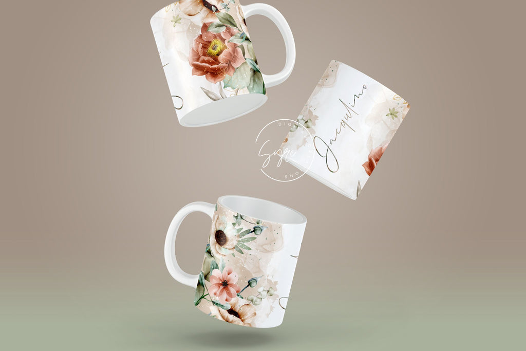 Add Your Own Name Mug Design, Flower Sublimation Wrap, Flower Mug Wrap ...