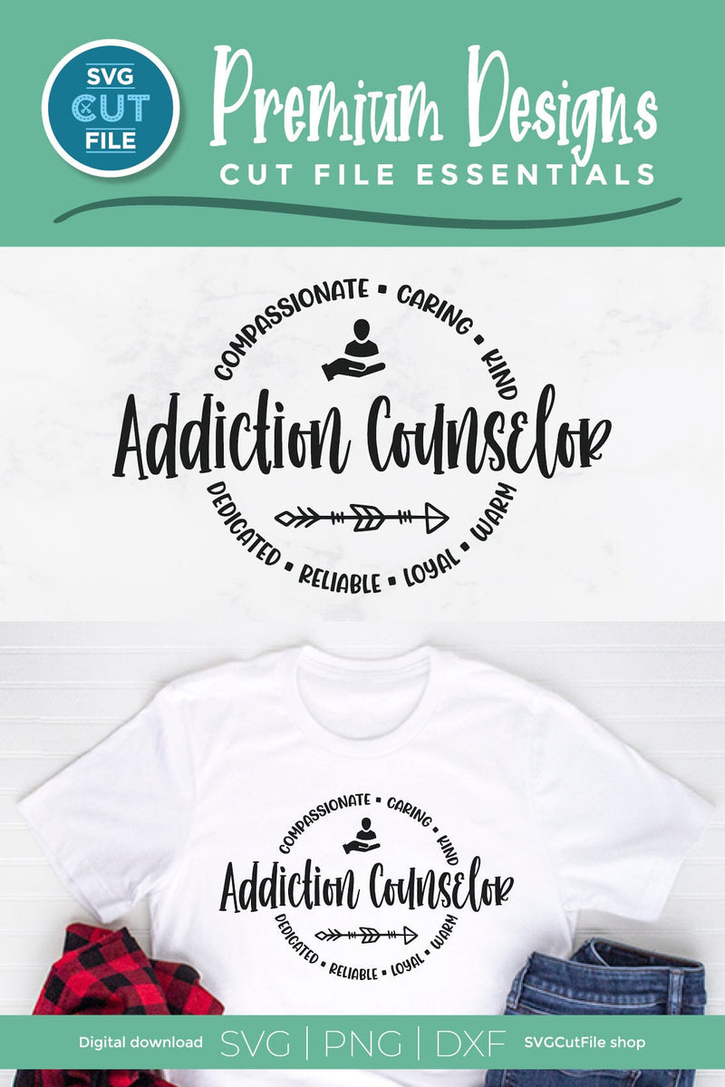 Addiction Counselor SVG Round Circle for Men or Women - So Fontsy