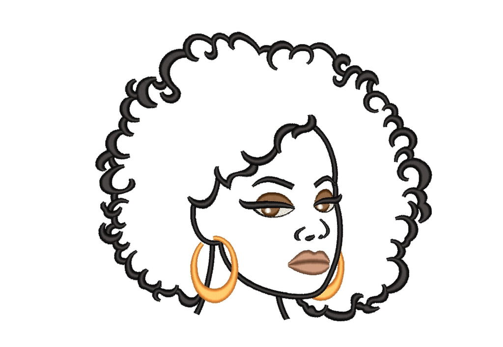 African American Woman Embroidery Design, 4 sizes - So Fontsy