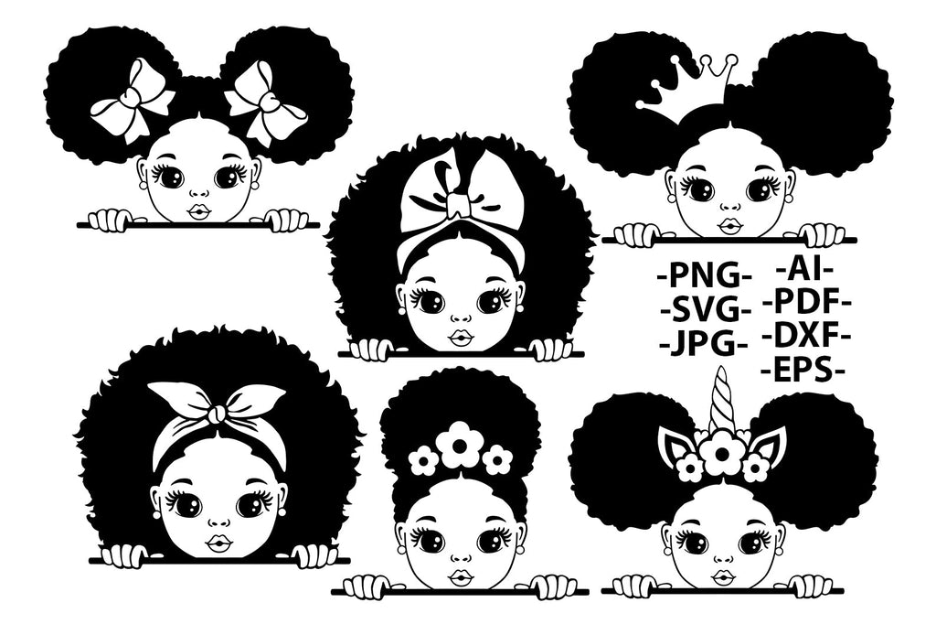 Afro Girl Svg Bundle, Silhouette Bundle Svg, Peekaboo Svg, Afro Woman ...