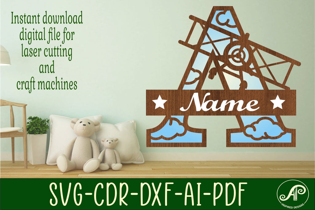 Airplane monogram letter bundle Name signs SVG 3 layer - So Fontsy
