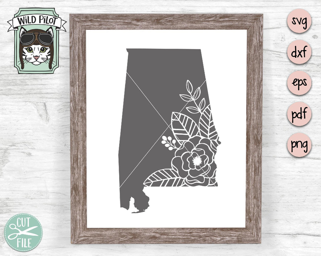Alabama Floral Silhouette SVG Cut File - So Fontsy