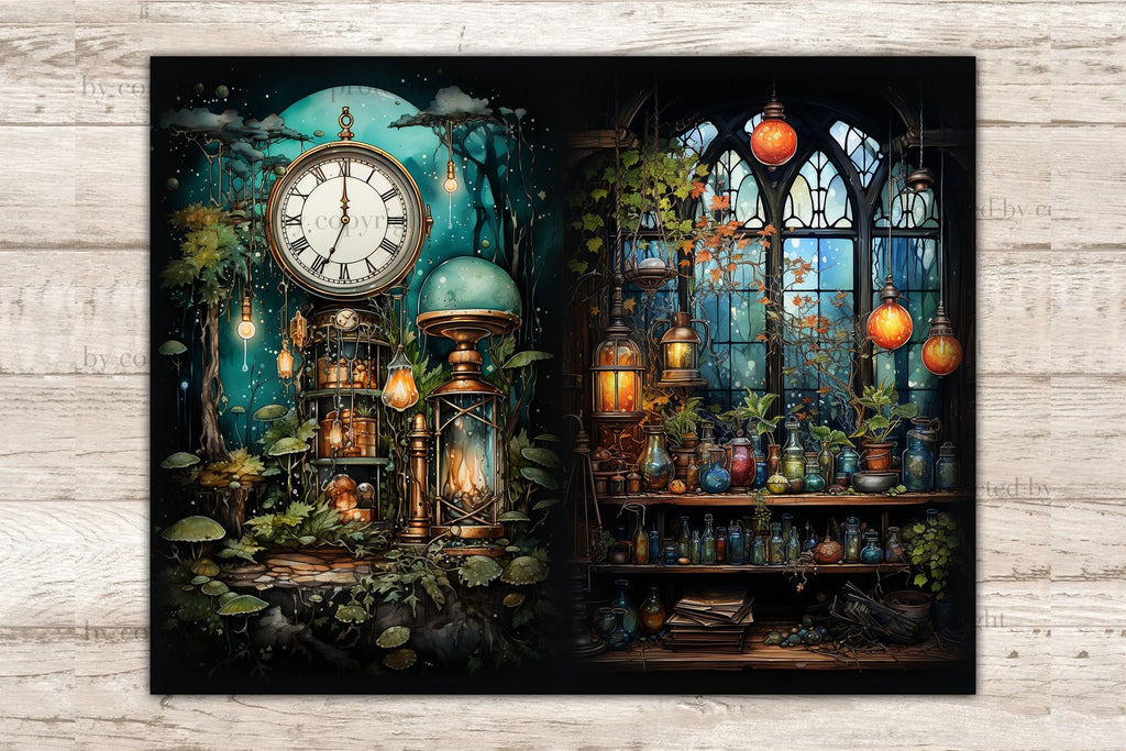 Alchemist Clocks Junk Journal Pages | Apothecary Ephemera - So Fontsy