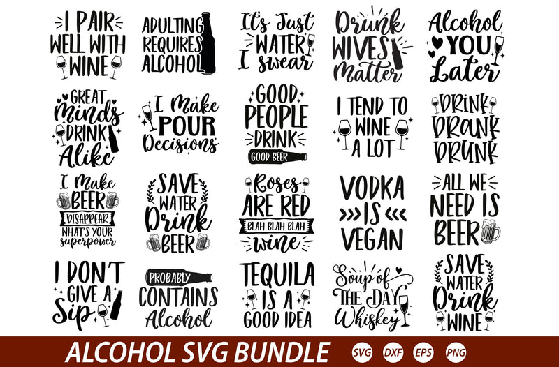 Alcohol Bundle Svg, Wine svg, funny alcohol svg, Drink Svg, drinking s ...