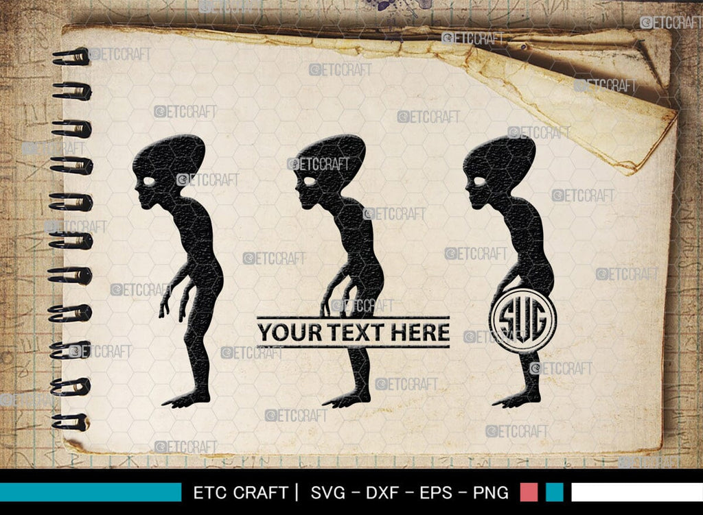 Alien Monogram, Alien Silhouette, Alien SVG, Ufo Svg, Alien Face Svg ...