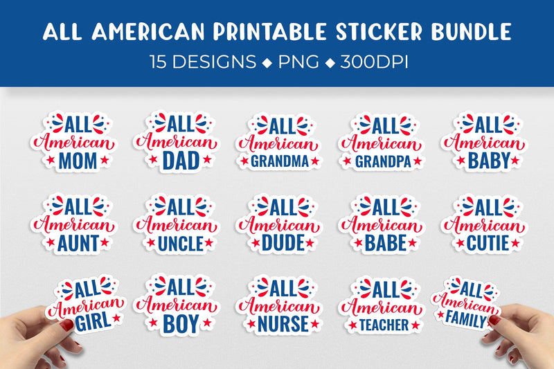 All American sticker bundle. 4th of July stickers printable - So Fontsy