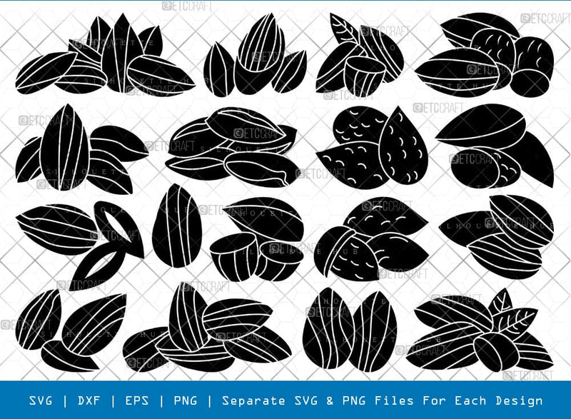 Almond Silhouette, Almond SVG, Food Items Svg, Nuts Svg, Wood Nuts Svg ...