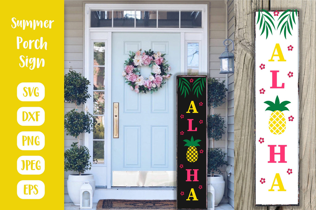 Aloha Porch Sign SVG. Summer Vertical Sign - So Fontsy