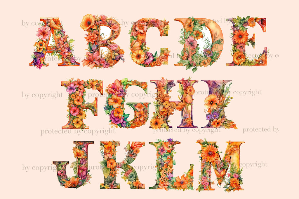 Alphabet Flowers Clipart | Floral Alphabet Lettering - So Fontsy