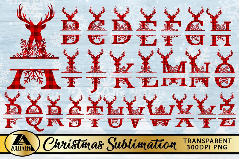 Alphabet Monogram PNG Bundle Christmas Monogram Sublimation - So Fontsy