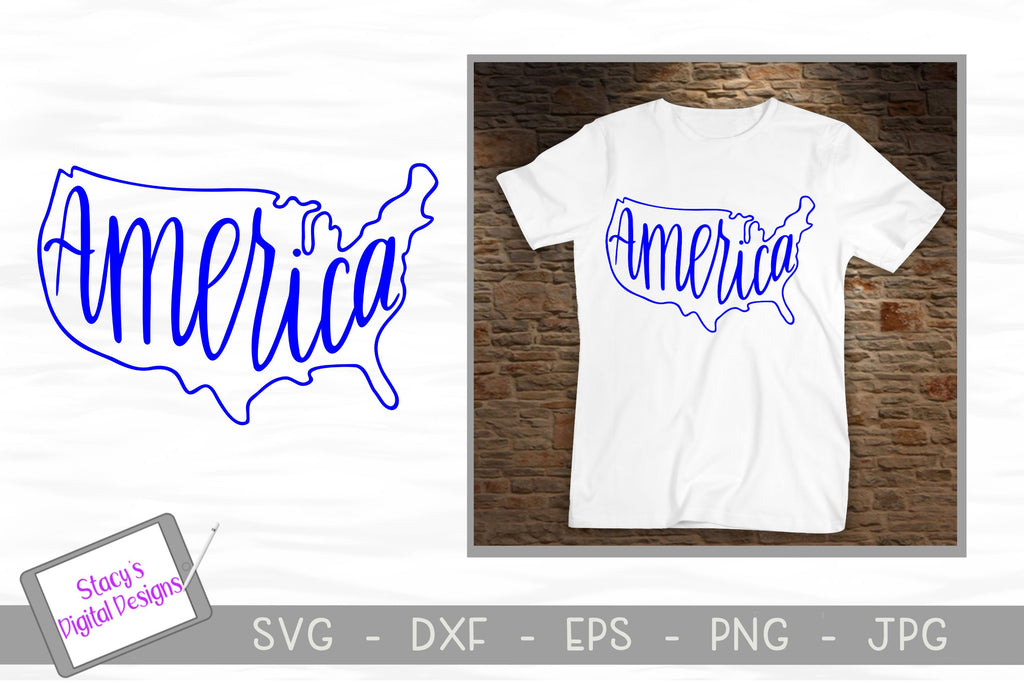 America SVG with US Map - Patriotic SVG File - handlettered - So Fontsy