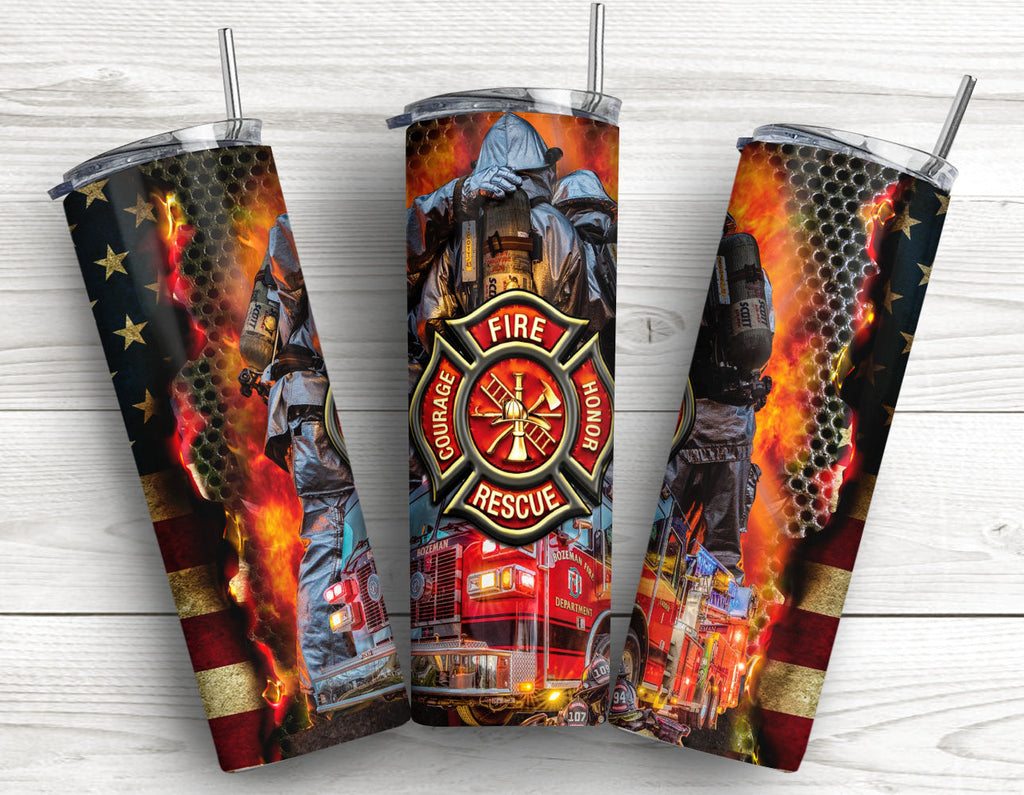 American Firefighter 20oz Skinny Tumbler Sublimation, Firefighter PNG ...