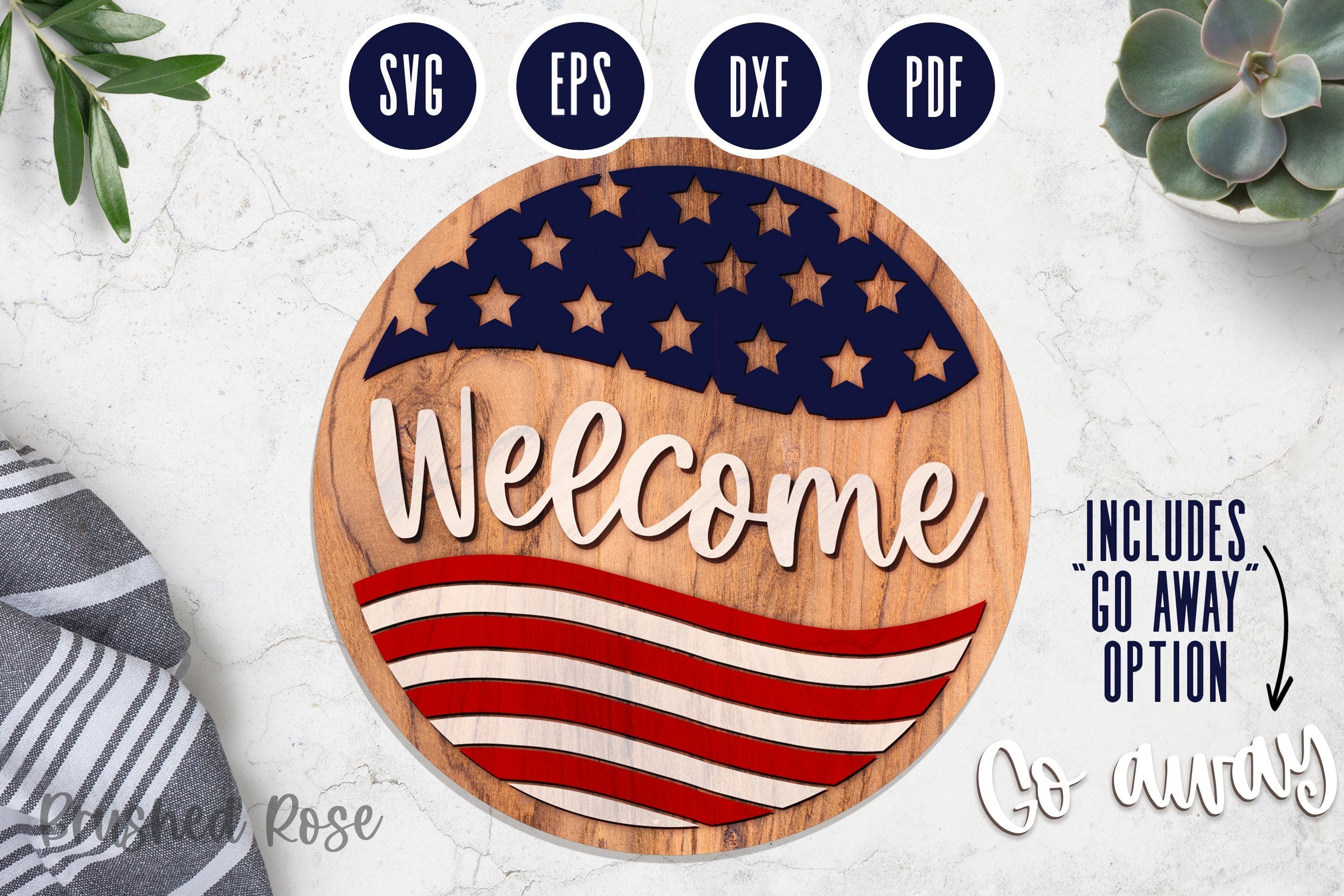 American Flag laser SVG circle welcome sign | Laser cut file - So Fontsy