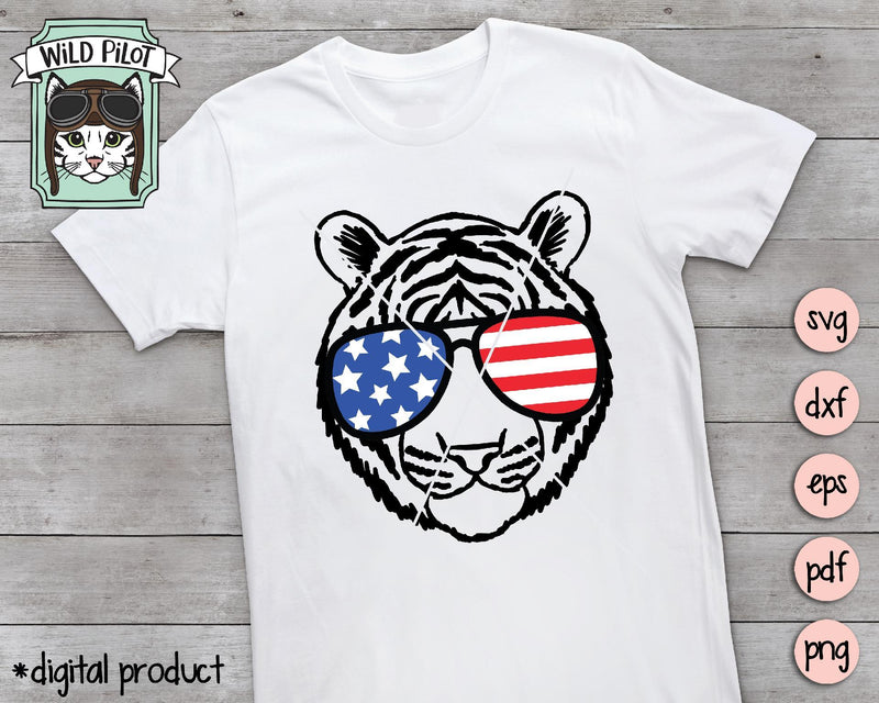 American Flag Tiger Sunglasses SVG Cut File - So Fontsy