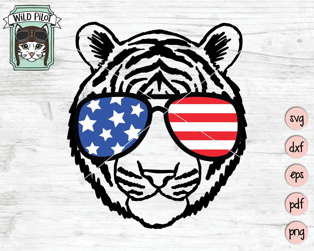 American Flag Tiger Sunglasses SVG Cut File - So Fontsy