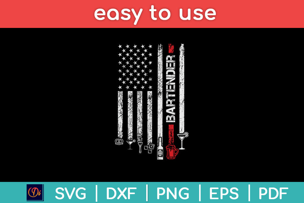 American Flag with Bartender Svg Cutting File - So Fontsy