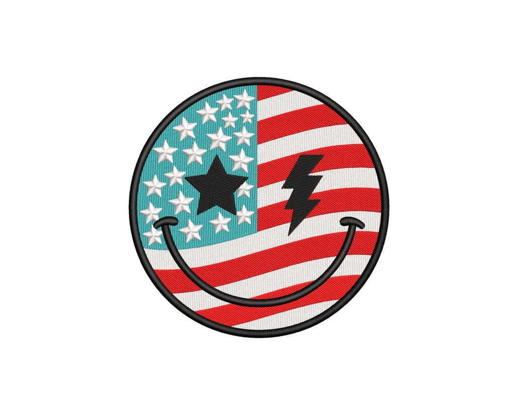American Smile Embroidery Design, Retro 4th of July Star Lightning Bolt ...