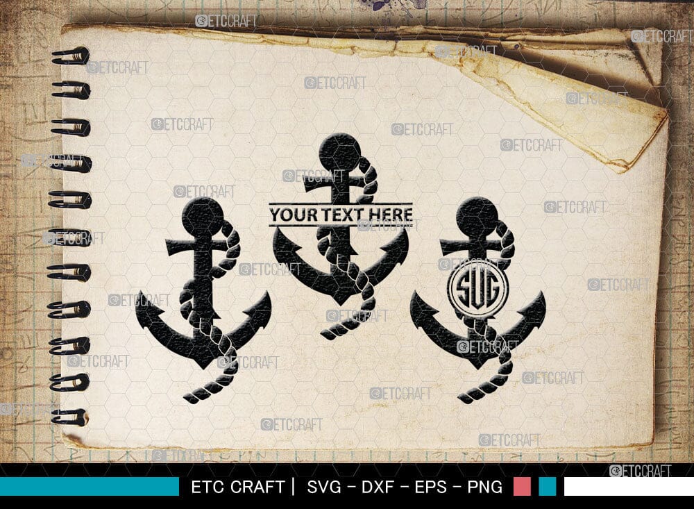 Anchor Monogram, Anchor Silhouette, Anchor SVG, Rope, Rope Anchor ...