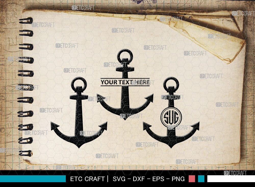 Anchor Monogram, Anchor Silhouette, Anchor SVG, Rope, Rope Anchor, Nau ...