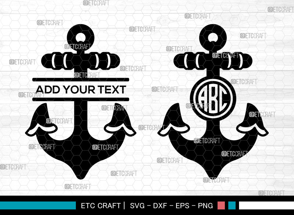Anchor Monogram SVG, Split Monogram, Anchor With Rope Svg, Boat Anchor ...