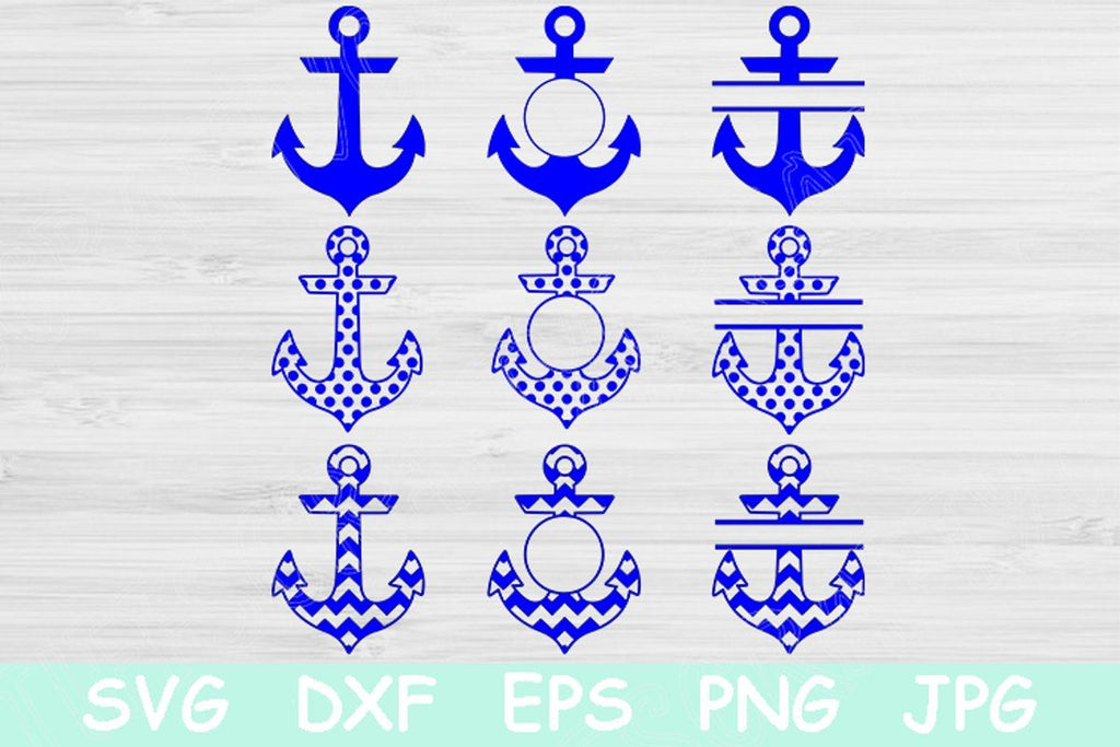 Anchor Svg Cut Files for Cricut and Silhouette. Split Anchor Monogram Svg Circle Frame Chevron ...