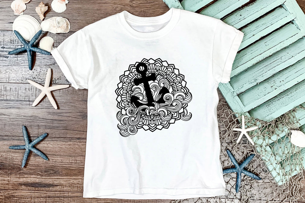Anchor SVG Mandala, Nautical SVG with Waves and Mandala. - So Fontsy
