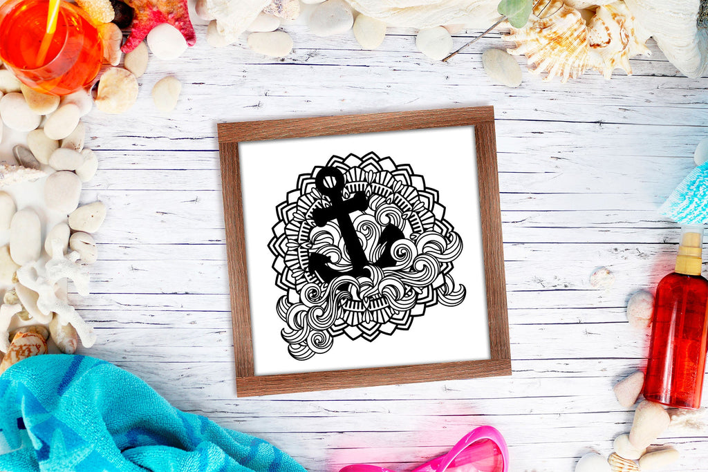 Anchor SVG Mandala, Nautical SVG with Waves and Mandala. - So Fontsy