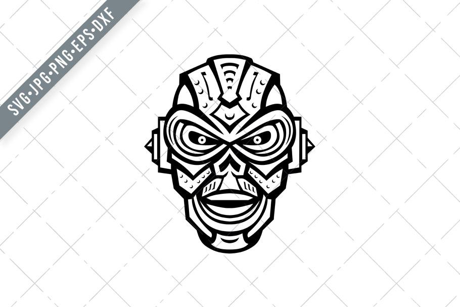 Angry Iron Skull Robot or Android Viewed from Front Mascot Retro Black ...