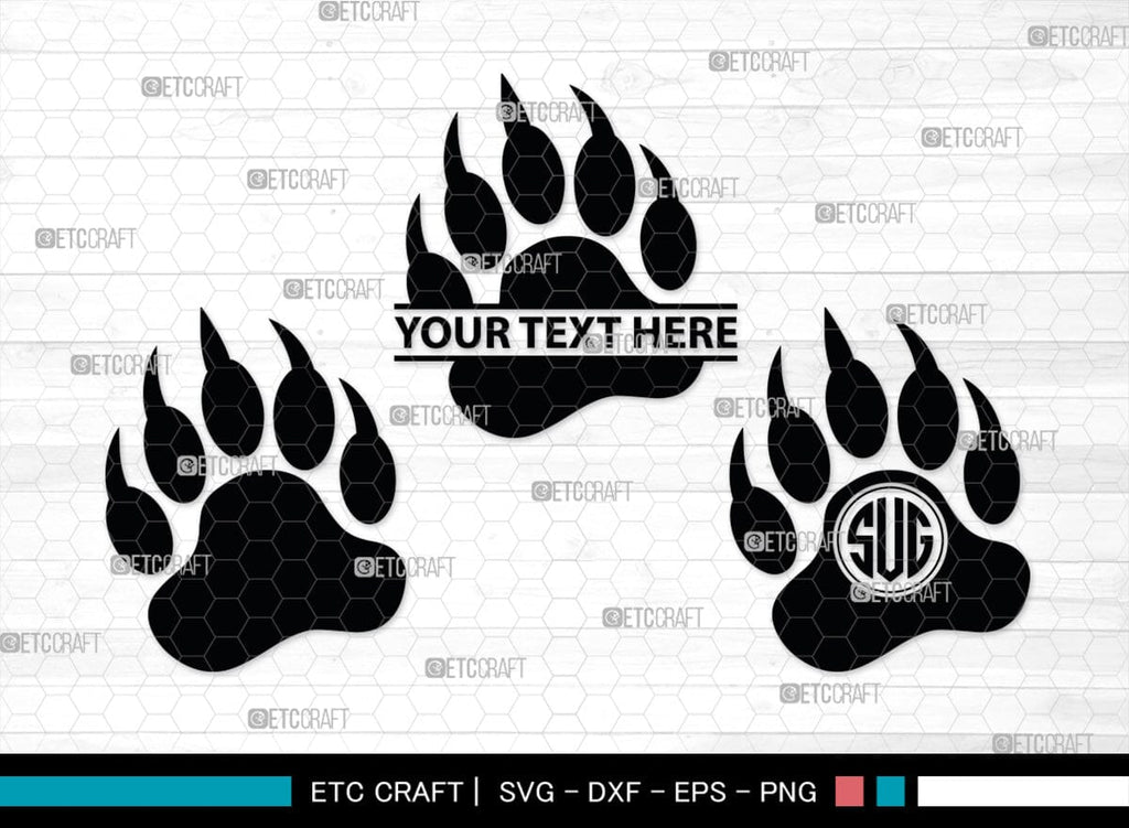 Animal Paw Monogram, Animal Paw Silhouette, Animal Paw SVG, Paw Print ...