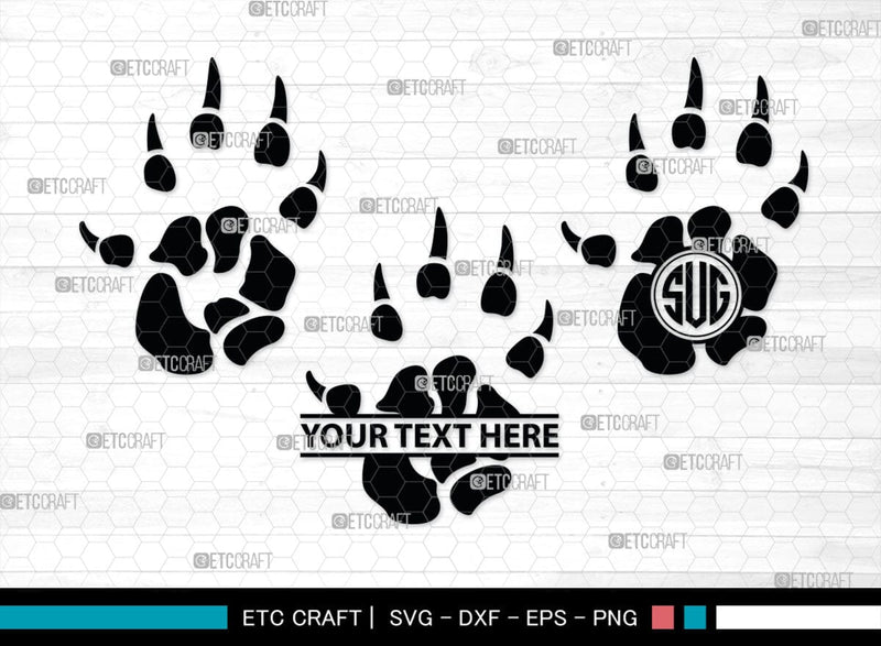 Animal Paw Monogram, Animal Paw Silhouette, Animal Paw SVG, Paw Print ...