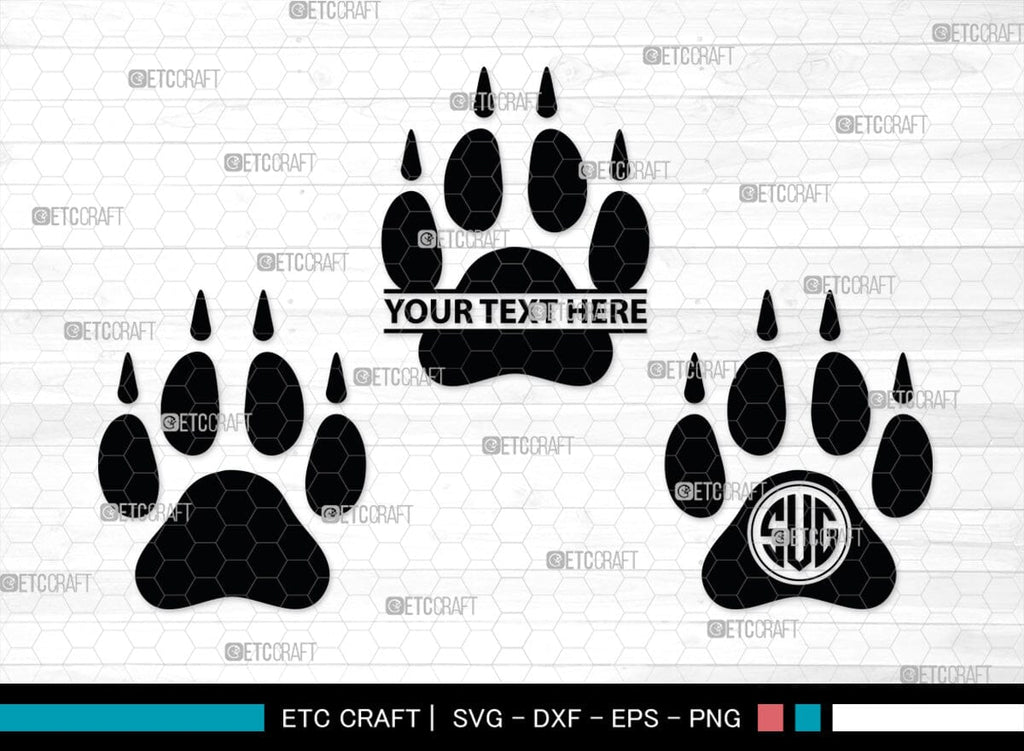Animal Paw Monogram, Animal Paw Silhouette, Animal Paw SVG, Paw Print ...