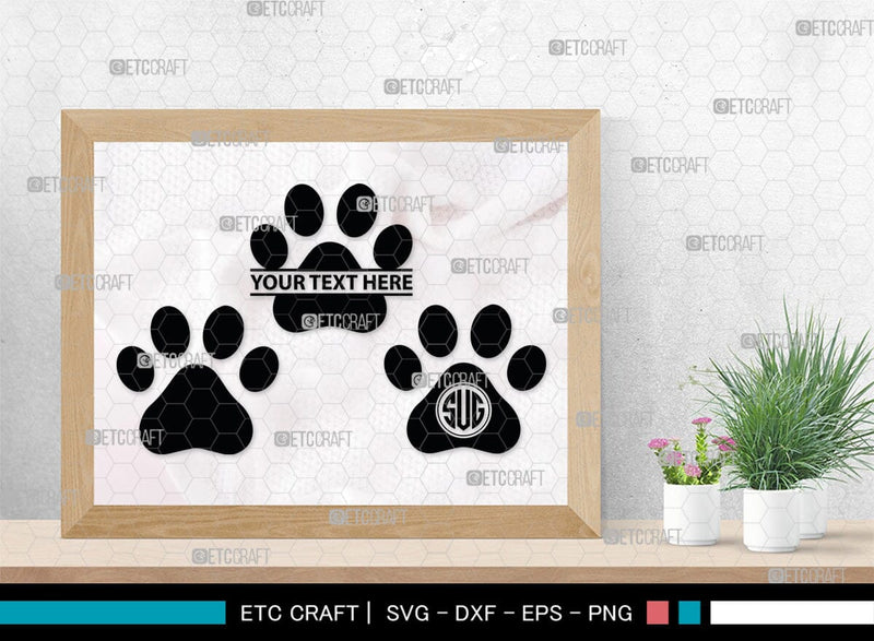 Animal Paw Monogram, Animal Paw Silhouette, Animal Paw SVG, Paw Print ...