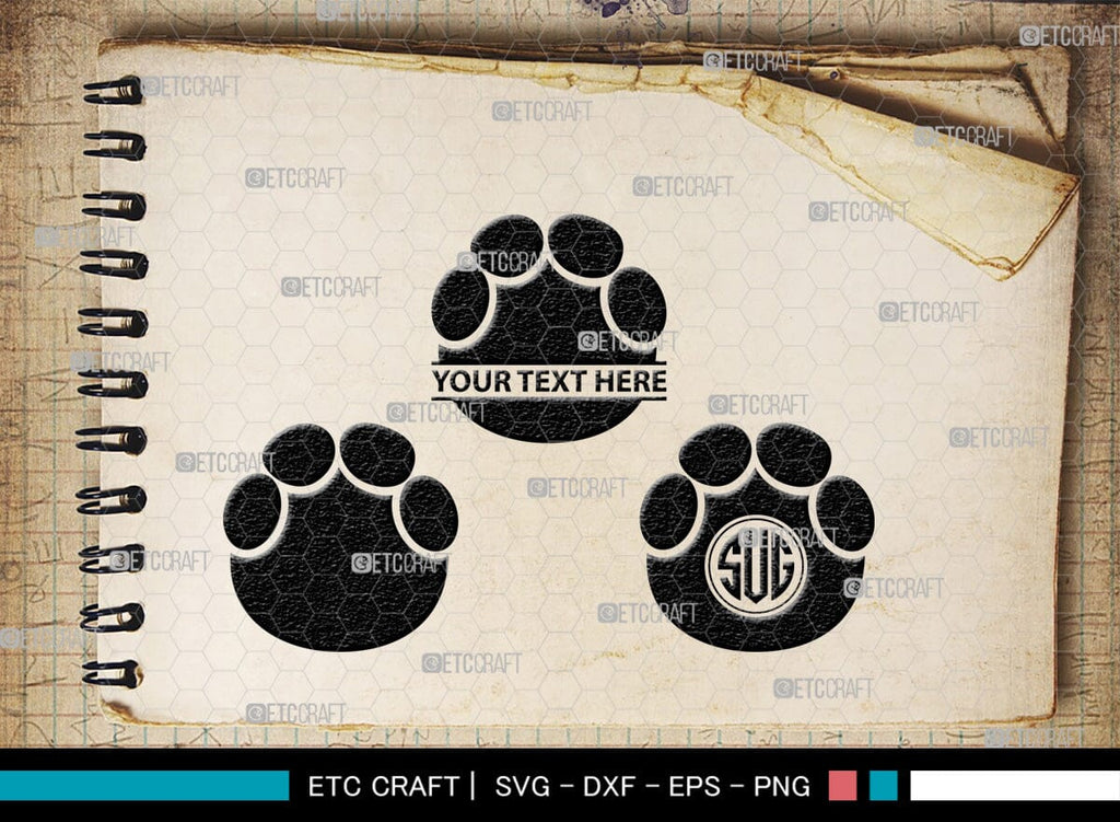 Animal Paw Monogram, Animal Paw Silhouette, Animal Paw SVG, Paw Print ...
