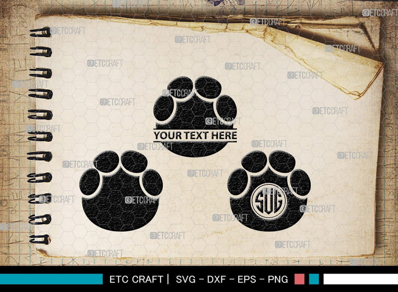 Animal Paw Monogram, Animal Paw Silhouette, Animal Paw SVG, Paw Print ...
