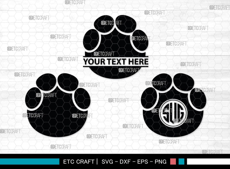 Animal Paw Monogram, Animal Paw Silhouette, Animal Paw SVG, Paw Print ...