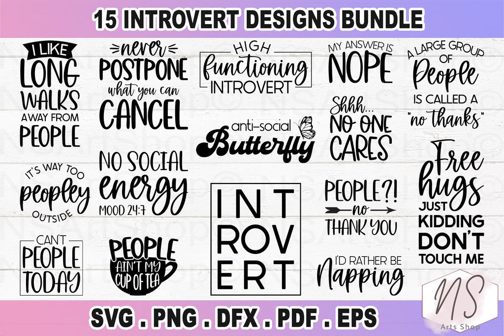 Anti-social SVG Bundle, Introvert SVG bundle, sarcastic quote SVG ...