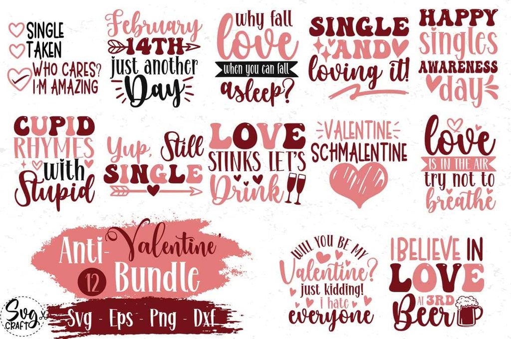 Anti-Valentine's Day Bundle, Funny And Snarky Valentine Day - So Fontsy