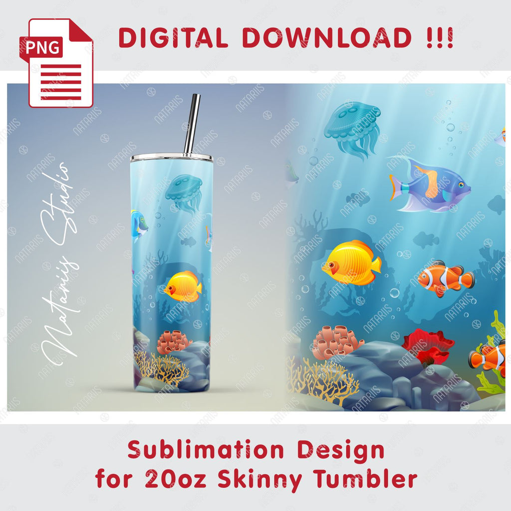 Aquarium Fish Seamless Pattern for 20oz SKINNY TUMBLER - So Fontsy