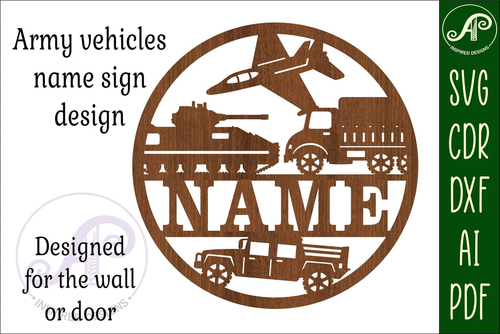 Army Vehicles name sign svg laser cut template - So Fontsy