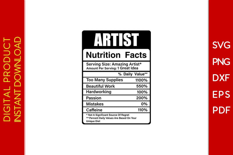 Artist Nutrition Facts SVG PNG PDF Cut File - So Fontsy